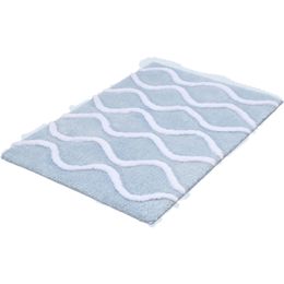 Badematte Kleine Wolke, H:23mm, blau, Polyester, Badematten, "Piana", Badteppich, modernes Wellen 3D-Design