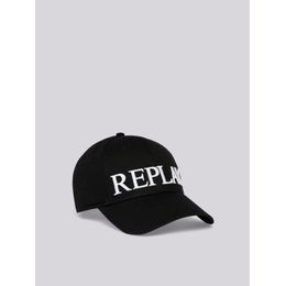 Replay Herren Baseball Cap, schwarz, kontrastfarbene Details, Materialmix, Caps, mit großem Logo-Schriftzug