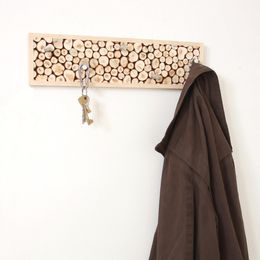 Garderobenpaneel WOODMAN, beige, Massivholz, Garderobenpaneele, "Kamsti", mit 5 Haken, FSC-zertifiziert