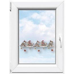 Scheibengardine, B:88cm H:19cm, rot, Stickereien Plauen, Polyester, Wohnzimmer, Gardinen, "Weihnachtsmann", Fensterdekoration "Weihnachtsmann"