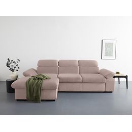 Ecksofa COTTA, B:250cm H:73cm T:165cm, braun, 100% Polyester, Wohnzimmer, Sofas, "Lola L-Form mit Kopfteilfunktion & Hocker", wahlweise mit