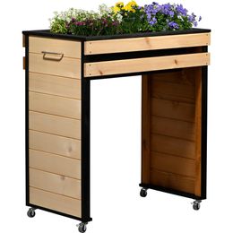 Hochbeet Dobar, B:77cm H:88cm T:47cmschwarz, braun, natur, Massivholz, Pflanzgef&auml;&szlig;e, ""Wheely" auf Rollen Gr. M", Das Hochbeet ist ca. 77 x 47 x 88