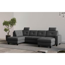 Wohnlandschaft Places of Style, B:304cm H:91cm T:170cm, grau, 95%Polyester 5%Polyamid, Sofas, "Varese", wahlweise mit Bettfunktion und Bettkasten