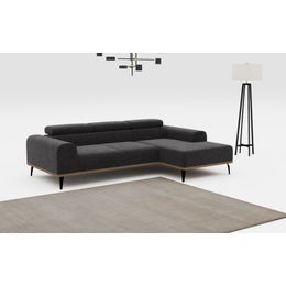 Ecksofa Places of Style, B:244cm T:157cm, schwarz, Wohnzimmer, Sofas, "Carlo L-Form", mit Kopfteilverstellung & Holz-Rahmenoptik, wahlweise