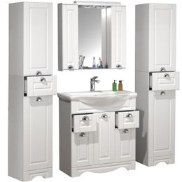 Waschbeckenunterschrank Vcm, B:140cm H:180cm T:46cm, wei&szlig;, Obermaterial: 100% Holz Wood., Schr&auml;nke, "Vcm 5-tlg. Waschplatz Waschtisch Breite 75 cm