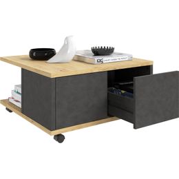 Couchtisch FMD, B:70cm H:36cm T:70cm, braun, Wohnzimmer, Tische, "Twin", Sofatisch mit Rollen, Push-to-open, viel Stauraum, Breite: 70 cm