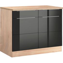 Unterschrank KOCHSTATION, B:100cm H:85cm T:60cm, schwarz, Holzwerkstoff, MDF, K&uuml;che, Schr&auml;nke, "KS-Brindisi", 100 cm breit, viel Stauraum