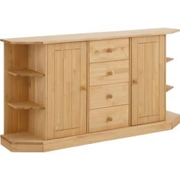 Kommode Home Affaire, B:162cm H:85cm T:38cm, beige, Schlafzimmer, Sideboards, "Indra Sideboard mit Regalelementen", Breite 162 cm, aus massiver