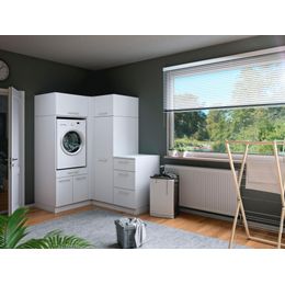 Mehrzweckschrank-Set LAUNDREEZY, B:150cm H:238cm T:68cmwei&szlig; matt, Holzwerkstoff, Kastenm&ouml;bel-Sets, "Laundreezy, 5-tlg. Mehrzweckschrank-Set B/H/T