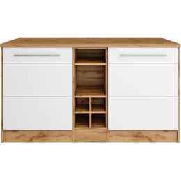 K&uuml;cheninsel KOCHSTATION, B:153cm H:85cm T:100cm, wei&szlig;, Komplettk&uuml;chen-Sets, "KS-Wien", Breite 153 cm, MDF-Fronten, Flaschenregal