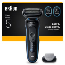 Braun Elektrorasierer "Series 5 52-B1600s", blau, Elektrorasierer, 100% wasserdicht, Körperpflege-Aufsatz, Bis zu 50 Min, Made in Germany