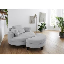 Loveseat, B:114cm T:154cm, grau, ATLANTIC HOME COLLECTION, 100% PES, Sessel, "Ravi, B: 114 cm", XXL- Sessel, mit Stauraumhocker, Rückenstütze & 4