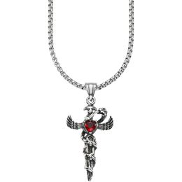 Bruno Banani Damen Kette mit Anhänger "Schmuck", Edelstahl, L: 55 B: 2,8mm, rot, Edelstahl, B:2,8mm, Halsketten, mit Glasstein