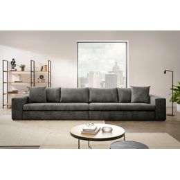 4-Sitzer Home Affaire, B:400cm H:72cm T:113cm, grau, Sofas, "SLEETLAND XXL in Samtvelours oder Vintage-Leder-Optik", besonders groß und bequem