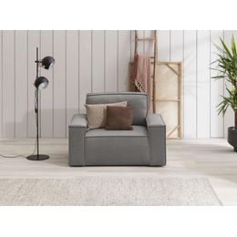 Sessel Home Affaire, B:120cm H:85cm T:86cm, grau, 100% Polyester, Wohnzimmer, Sessel, "SHERWOOD, Love-Seat in 3 Stoffarten verfügbar", passend zur
