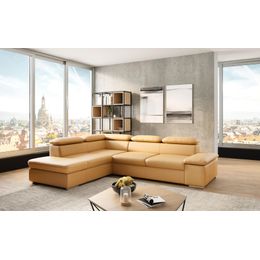 Sit & More Ecksofa SIT & MORE, B:272cm H:73cm T:226cm, gelb, NaturLEDER;Spannstoff, Wohnzimmer, Sofas, "Valentine L-Form, B: 272 cm", mit Arm- &