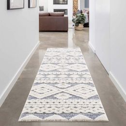 Hochflor-Teppich Carpet City, B:80cm H:20mm L:300cm, grau, Polypropylen, Teppiche, "Focus 3005", Läufer, Boho, Hochtief-Muster/ 3D-Effekt, für
