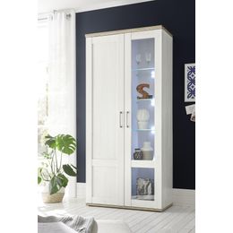 HBZ-MEBLE Vitrine HBZ, B:93cm H:202cm T:46cm, weiß, Wohnzimmer, Schränke, "Romance", mit LED-Beleuchtung, Vitrinenschrank im Landhausstil