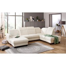 Wohnlandschaft Home Affaire, B:342cm H:104cm T:235cm, beige, Struktur (100% Polyester);Luxus-Microfaser Lederoptik (100% Polyester);Luxus-Microfaser
