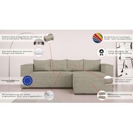 Ecksofa Home Affaire, B:244cm H:76cm T:150cm, beige, 100% Polyester, Wohnzimmer, Sofas, "LINCOLNVILLE mit Bettfunktion und Bettkasten, Maße B/H/T