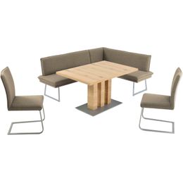 K+w Komfort & Wohnen Essgruppe, B:205cm H:86cm T:158cm, beige, K+W KOMFORT & WOHNEN, Sitzmöbel-Sets, "Santos III", gepolsterte Eckbank und Stühle, langer Schenkel rechts