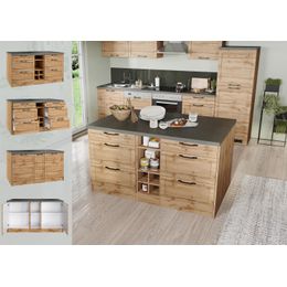 K&uuml;cheninsel KOCHSTATION, B:153cm H:86cm T:100cm, beige, Komplettk&uuml;chen-Sets, "KS-Lani, Breite 153 cm, mit Flaschenregal", MDF-Fronten, Arbeitsplatte