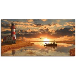 Wandbild Artland, B:100cm H:50cm, orange, Leinwand, Wohnzimmer, Bilder, "Maritime Idylle beim Leuchtturm", als Leinwandbild, Poster, Wandaufkleber in