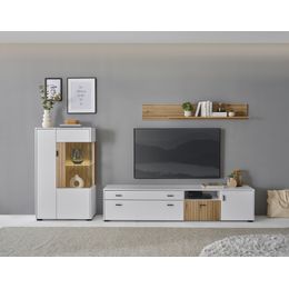 Wohnwand Inosign, B:285cm H:170cm T:42cm, weiß, Wohnzimmer, Kastenmöbel-Sets, "HUDSON", mit moderner Rillenoptik, Griffe aus Metall (Schwarz), Breite