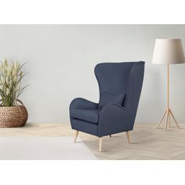Sessel Home Affaire, B:78cm H:118cm T:94cm, blau, 100% Polyester, Wohnzimmer, Sessel, "Charles Ohrensessel", groß und gemütlich in modernem Design