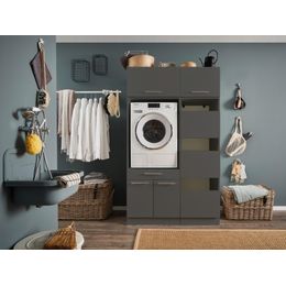 Mehrzweckschrank-Set LAUNDREEZY, B:117,5cm H:200cm T:67,5cm, grau, Holzwerkstoff, Kastenm&ouml;bel-Sets, "LAUNDREEZY LDSK5", Breite 117,5 cm, Softclose,