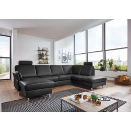 Wohnlandschaft DIE PLANBAR, B:305cm H:100cm T:200cm, schwarz, Sofas, "PN-EM18013 U-Form, mit Kopfstützen", wahlweise mit Bettfunktion und Stauraum