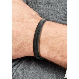 s.Oliver Damen Armband "2027411", 21,5cm, Edelstahl Leder, schwarz, Edelstahl, Leder, Armb&auml;nder