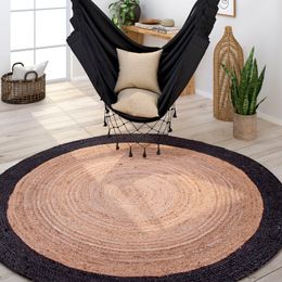 Teppich Paco Home, H:6mm Ø:200cm, schwarz, Jute, Wohnzimmer, Teppiche, "Viborg 594", Jute, Modern, Boho, Ethno, Handgefertigter Natur-Teppich