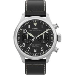 Timex Herren Chronograph "WATERBURY ACE", schwarz, Armbanduhren, Quarzuhr, Armbanduhr, Herrenuhr, Lederarmband, Stoppfunktion, Datum