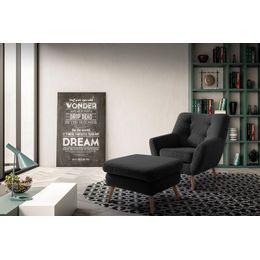 Hocker, B:72cm H:47cm T:62cm, grau, exxpo - SOFA FASHION, Wohnzimmer, Hocker, "Scandi bequem und elegant mit hohem Holzfu&szlig;", bequem und elegant mit