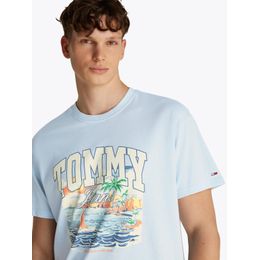 Tommy Jeans Damen T-Shirt "TJM RLX ARCH SAILING SS TEE EXT", blau, Gr. M, bedruckt, Single Jersey, Obermaterial: 100% Baumwolle, Shirts, mit gro&szlig;em,