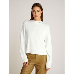 Damen Strickpullover "LOGO EMBRO SWEATER", wei&szlig;, Gr. XS, Calvin Klein Jeans, unifarben, Strick, Obermaterial: 90% Baumwolle, 10% Wolle, Pullover, mit