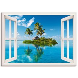 Wandbild Artland, B:70cm H:50cm, weiß, Leinwand, Wohnzimmer, Bilder, "Fensterblick Insel Palmen Meer", als Leinwandbild, Poster, Wandaufkleber in