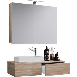 Waschbeckenunterschrank Vcm, B:85cm H:89cm T:35cmsonoma, eiche (s&auml;gerau), Obermaterial: 100% Holz Wood., Schr&auml;nke, "Vcm 3-tlg Set Waschplatz f&uuml;r