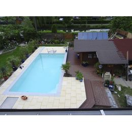 Pool KWAD, B:300cm H:150cm L:600cm, beige, Garten, Schwimmbecken, "Styroporsteinpool mit Ecktreppe", BxLxH: 300x600x150 cm, Ecktreppe links in weiß