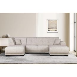 Wohnlandschaft Home Affaire, B:297cm H:85cm T:163cm, beige, 100% Polyester, Sofas, "Langeland U-Form", incl. 2 Zierkissen, Recamiere wahlweise links
