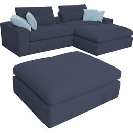 Hocker Alina, B:122cm H:46cm T:122cm, blau, Chenille EQE (100% Polyester), Wohnzimmer, Hocker, "Sandy", 122 cm breit und 122 cm tief