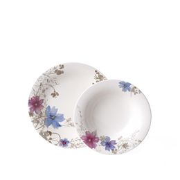 Villeroy & Boch VILLEROY & BOCH Tafelservice "Mariefleur Gris Basic", 12 Stk., bunt, Geschirr-Sets, Made in Germany, Fine China Porzellan