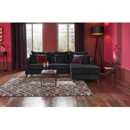 Ecksofa Home Affaire, B:234cm H:90cm T:160cm, schwarz, Samtvelours 100% Polyester;Luxus-Microfaser ALTARA NUBUCK (100% Polyester), Wohnzimmer, Sofas,