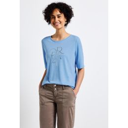 Street One Damen Rundhalsshirt, blau, Gr. 46, unifarben, Stoff, 80% Polyester, 20% Viskose, Shirts, mit Rundhalsausschnitt