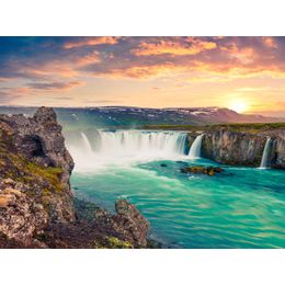 papermoon Fototapete "Godafoss Waterfall Iceland", B/L: 5m x 2,8m, Bahnen: 10 Stk., bunt, Tapeten