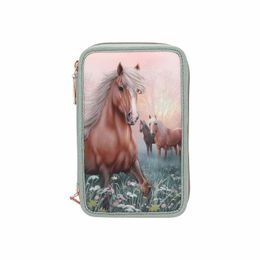Depesche Kinder Buntstift "3-Fach Federtasche ROMANTIC FIELDS inkl. Stifte Miss Melody 7,5 x 13 x 20 cm gr&uuml;n", gr&uuml;n, Kunststoff, Stifte