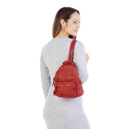 CLUTY Damen Cityrucksack, rot, Leder, Rindsleder, unifarben, Rucks&auml;cke, echt Leder, Made in Italy