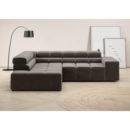 Ecksofa Inosign, B:249cm H:70cm T:215cm, grau, 100% Polyester, Wohnzimmer, Sofas, "Ancona, incl. Kopfteilverstellung + 3 Zierkissen, L-Form, Breite