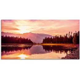 Glasbild Artland, B:100cm H:50cm, orange, Glas, Wohnzimmer, Bilder, "Grand Teton Gebirge bei Sonnenuntergang", in verschiedenen Gr&ouml;&szlig;en